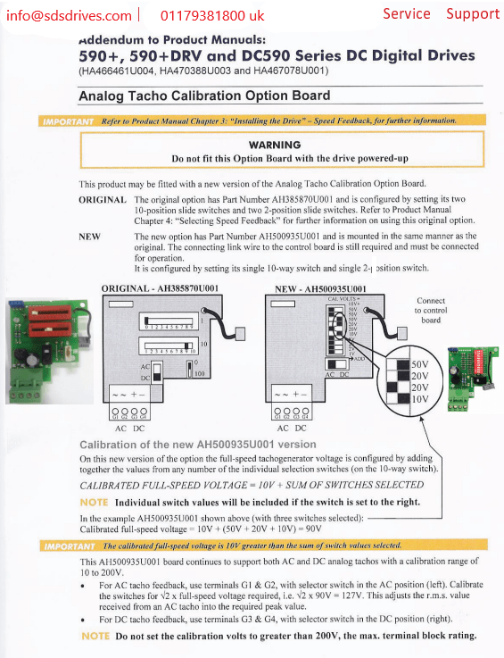 Eurotherm Parker SSD 590 Series Analog Tacho Feedback Option ...